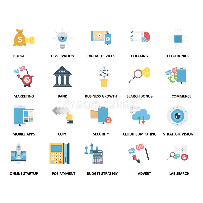 Business Concepts Color Vector Icons Set Stock Vector - Illustration of ...