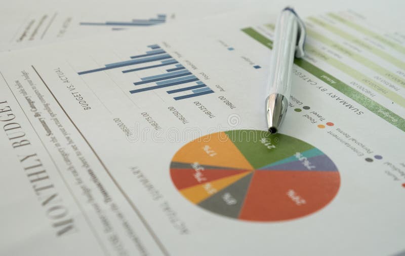 Pen on graphs data. stock photo. Image of analysis, plan - 126925676
