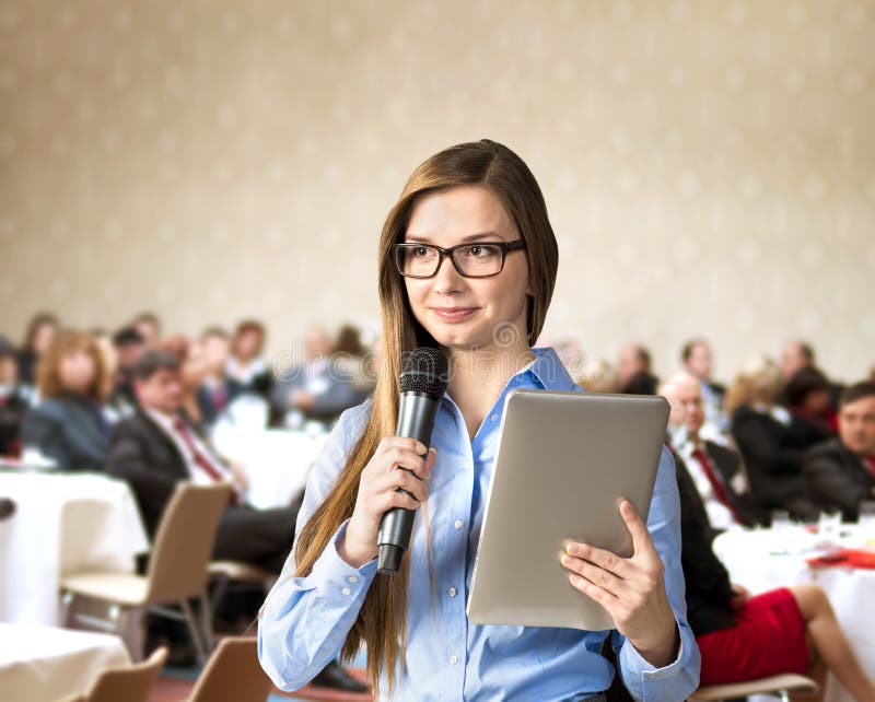 Female Public Speaker Giving Talk at Business Event. Stock Image ...