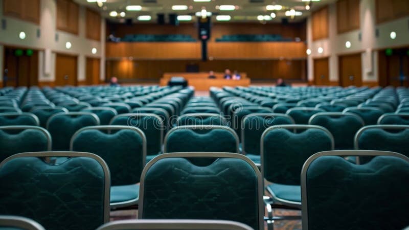 Business Conference Hall with Empty Chairs and Stage Setup Stock Video ...