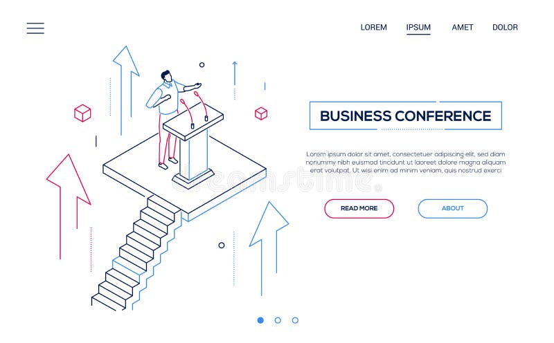 Business Conference - Line Design Style Isometric Web Banner Stock ...