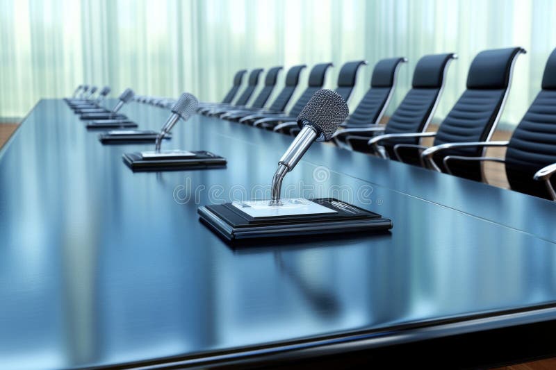 Business Conference Room with Microphone Setup - Modern Office ...