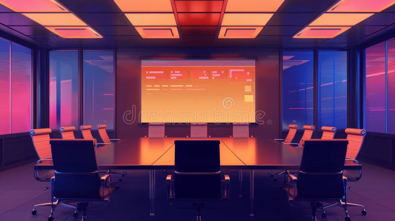 Business Conference Room with Table, Chairs, Screen, and Board for ...