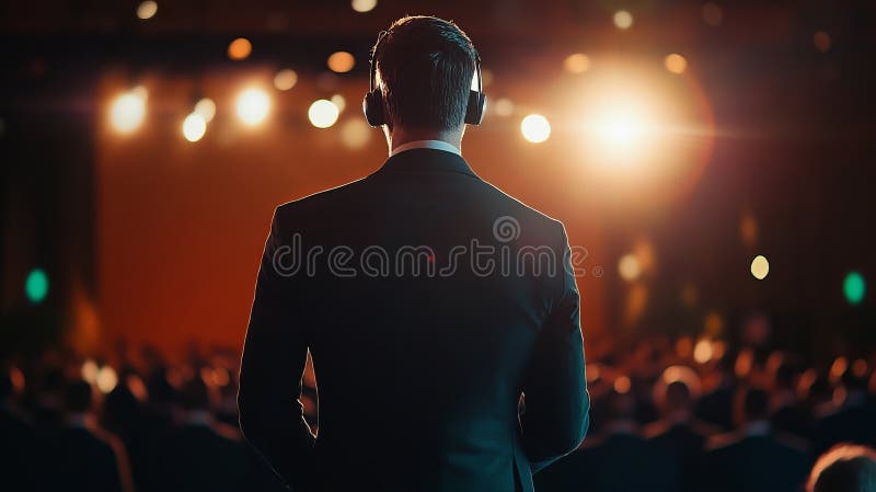 Business Conference Speaker on Stage Addressing Audience Stock ...