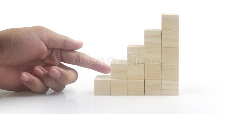 Business Connecting Piece of Multi Wood Chart Blocks Steps in Hand ...