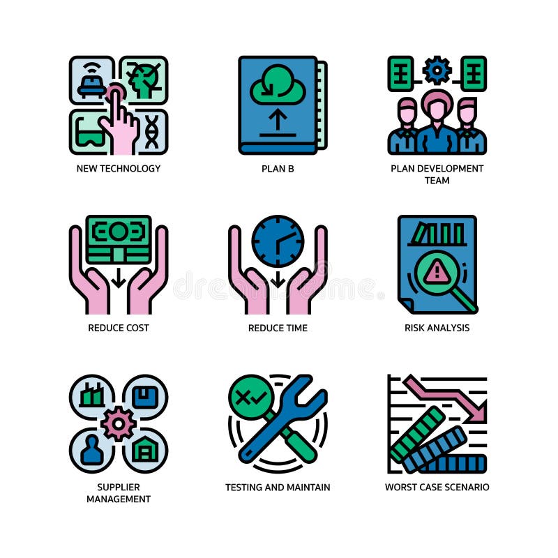 Business Continuity Plan Icons Set Stock Vector - Illustration of ...