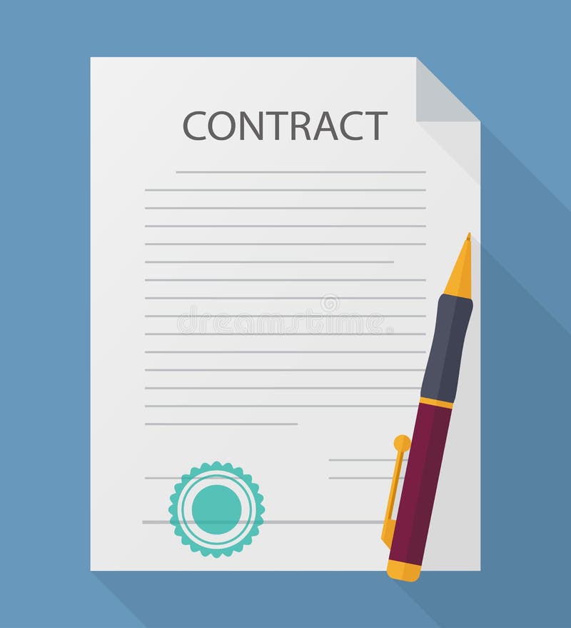 Business Contract with Pen Vector Illustration. Contraction Icon Flat ...