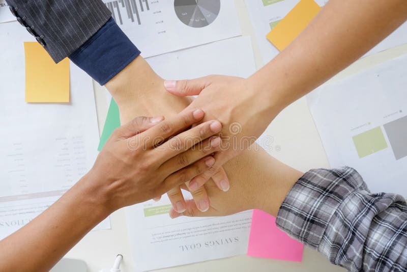 Business Cooperate Hands Join on Office Desk. Stock Image - Image of ...