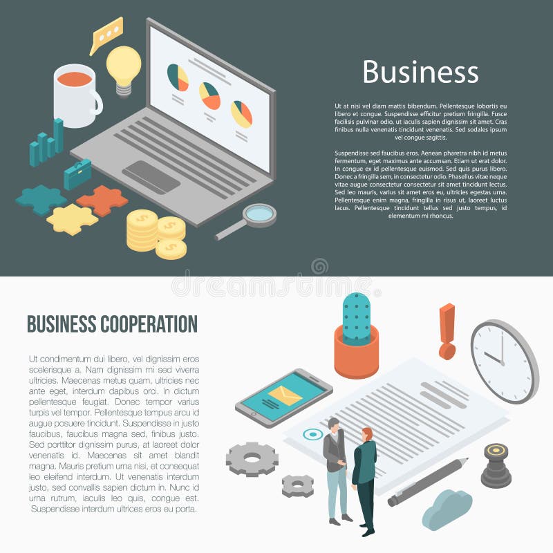 Business Cooperation Banner Set, Isometric Style Stock Vector ...