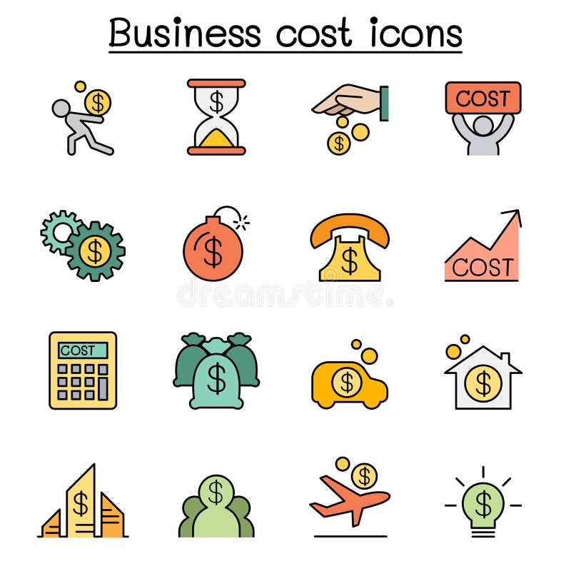 Business Cost Color Line Icon Set Stock Vector - Illustration of time ...