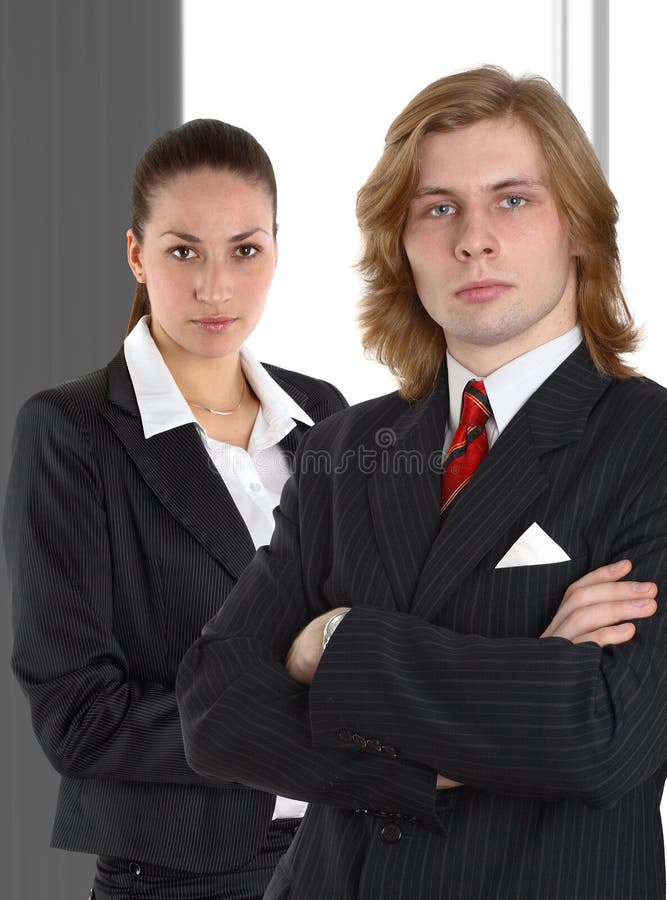 Business Couple on Gray Background Stock Image - Image of partnership ...