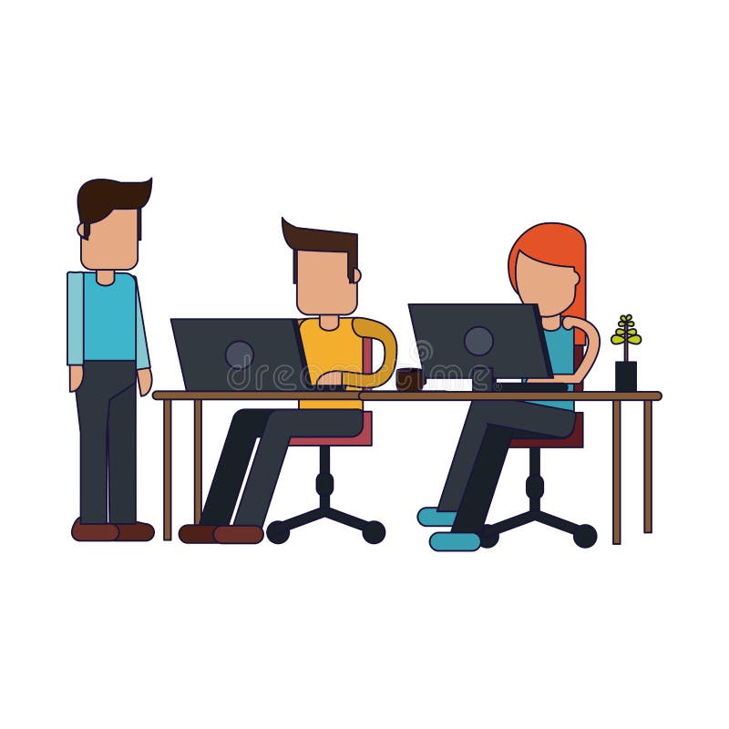 Working with Computer Avatar Stock Vector - Illustration of center ...