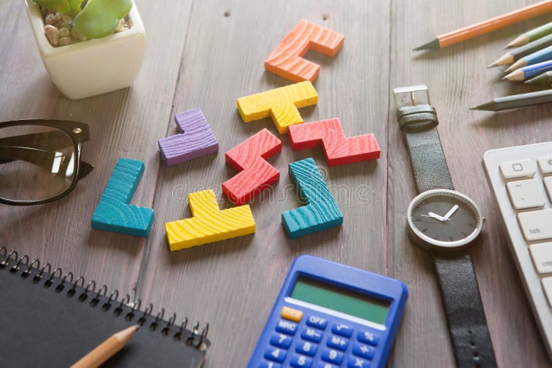 Business Creative Idea and Teamwork Concept - Jigsaw Puzzle, Notebook ...