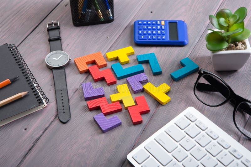Business Creative Idea and Teamwork Concept - Jigsaw Puzzle, Notebook ...