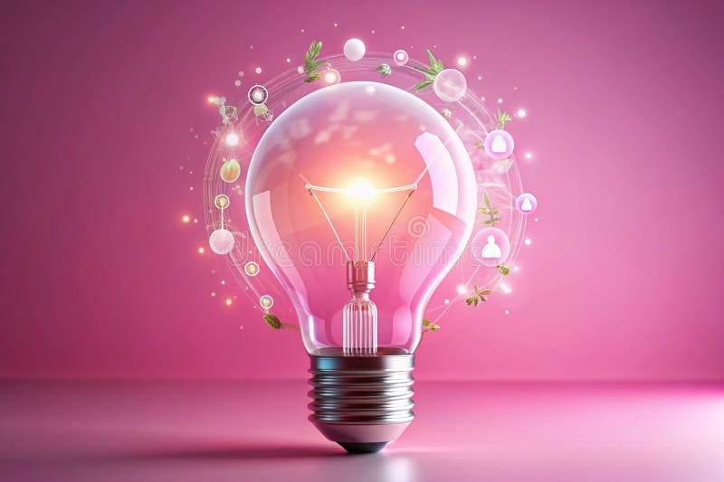 Business Creativity and Inspiration Concepts with a Lightbulb on a Pink ...
