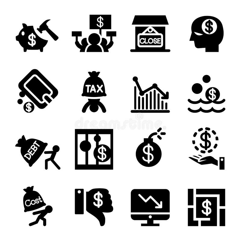 Business Crisis and Business Failure Icon Set Stock Illustration ...