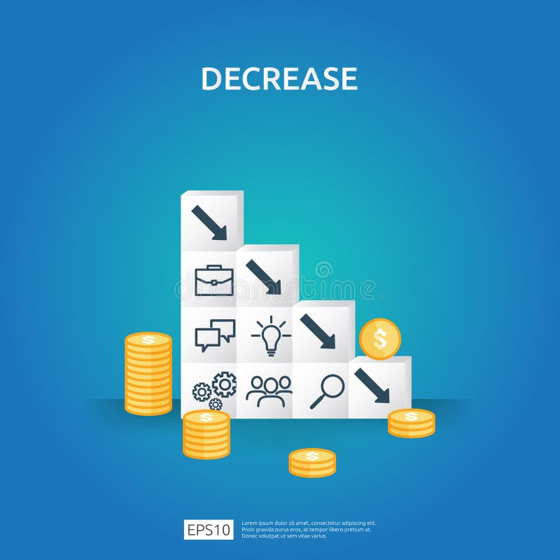 Business Crisis Concept. Money Fall Down with Arrow Decrease Symbol on Stacking Block Stock ...