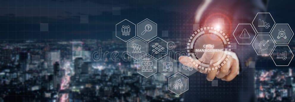 Business Crisis Management Concept. Interacts with a Virtual Interface ...