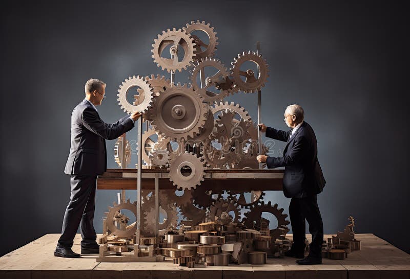 Business Crowd Working on Large Gears with Cogs Stock Illustration ...