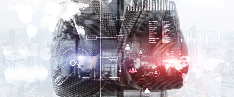 Business Dashboard with Key Performance Indicators on a Virtual Screen ...