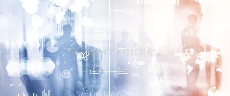 Business Dashboard with Key Performance Indicators on a Virtual Screen ...