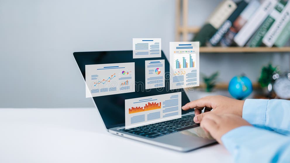 Business Data Analysis, Businessman Using Laptop Performance Indicator ...