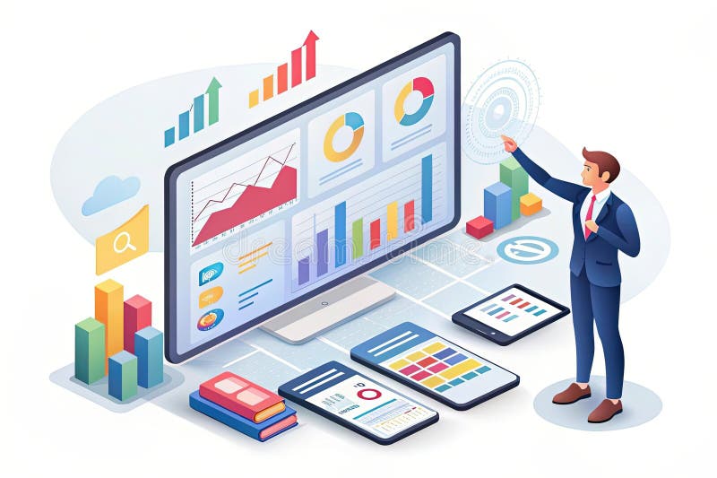 Business Data Analysis with Charts and Graphs on Digital Screen Stock ...