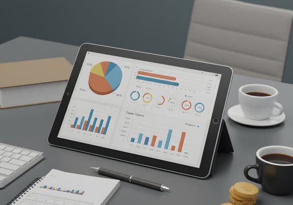 Business Data Analysis on Tablet Computer Stock Illustration ...