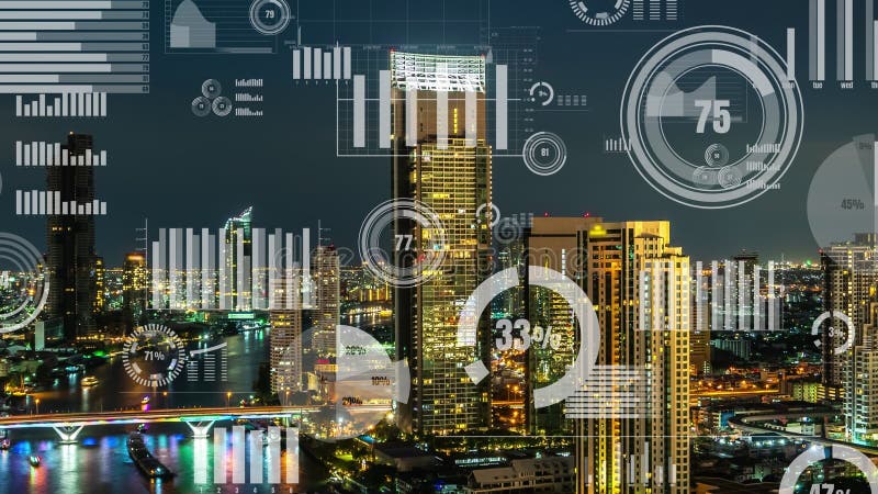 Business Data Analytic Interface Fly Over Smart City Showing Alteration ...