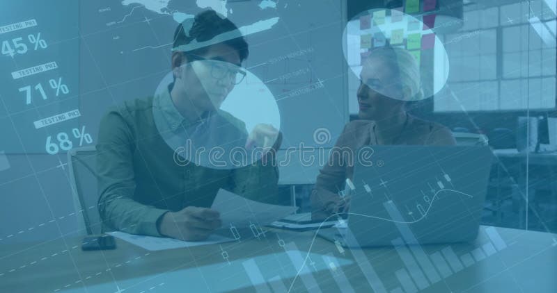 Business Data Analytics Animation Over Colleagues Discussing Documents ...