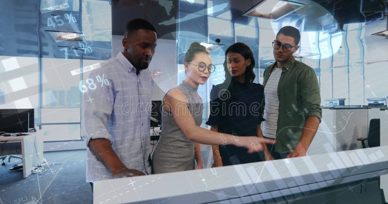 Business Data Analytics Animation Over Diverse Team Collaborating in ...