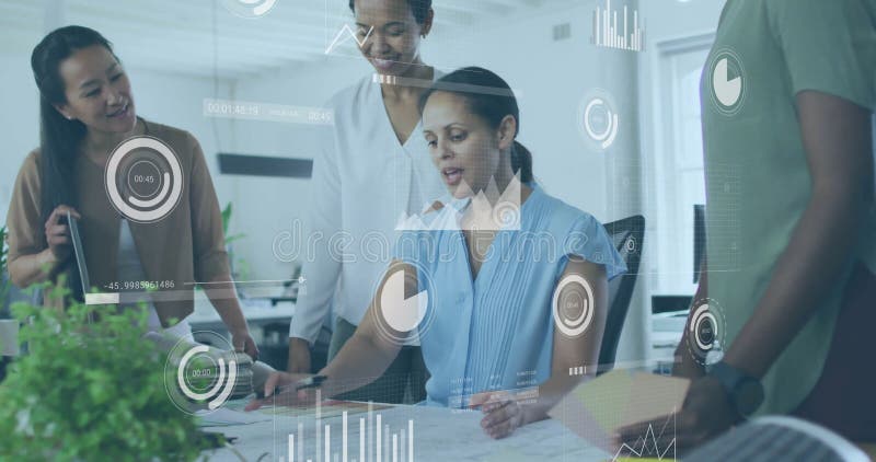 Business Data Analytics Animation Over Diverse Team Collaborating in ...