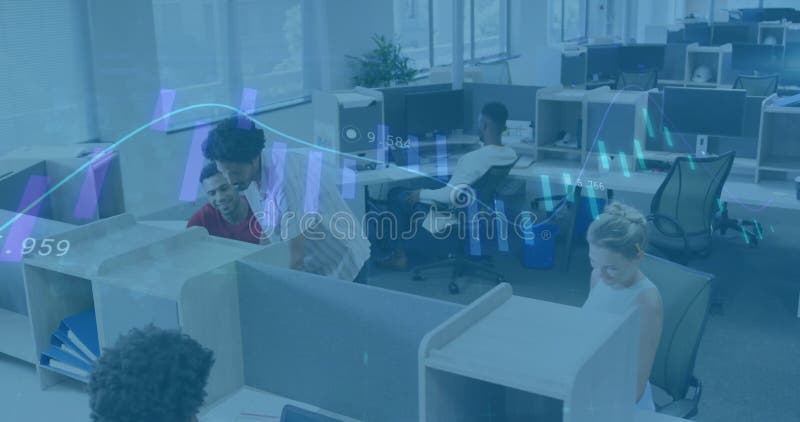 Business Data Analytics Animation Over Diverse Team Working in Modern ...