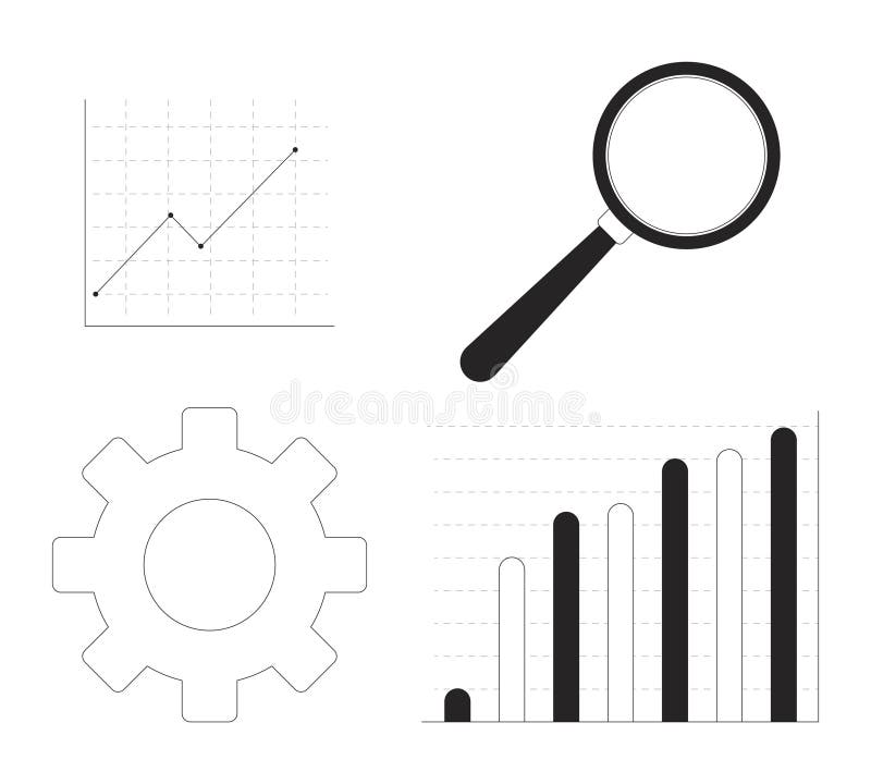 Business Data Analytics Black and White 2D Line Objects Set Stock ...