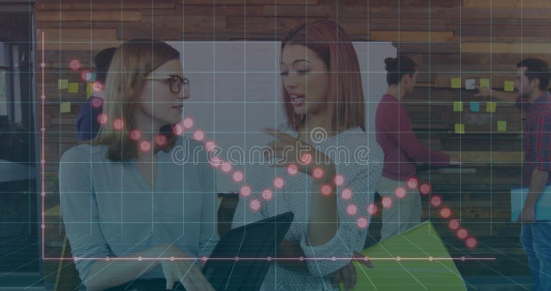 Business Data Chart Animation Over Colleagues Discussing Work in Modern ...