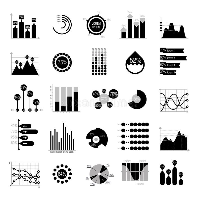 Business Data Graph Analytics Vector Elements Black Silhouette Stock Vector - Illustration of ...