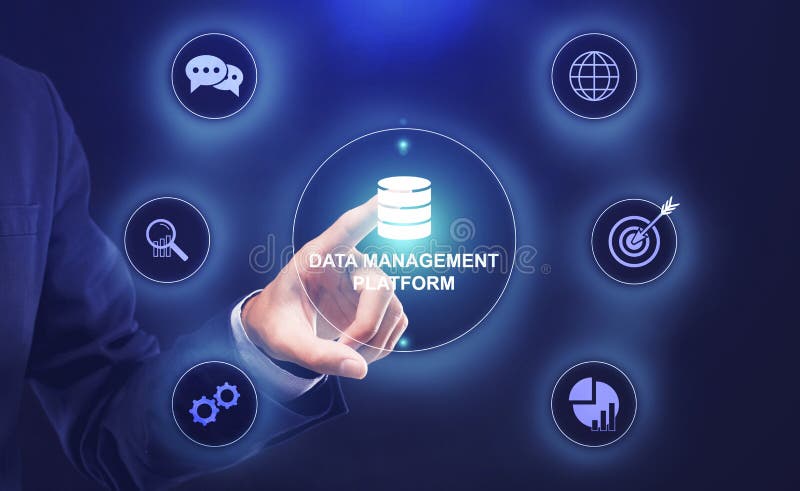 Business Data Management System. Collage of Businessman Clicking ...