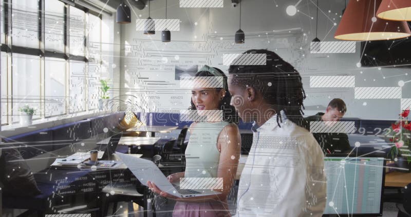 Business Data Processing Image Over Diverse Colleagues Discussing Work ...