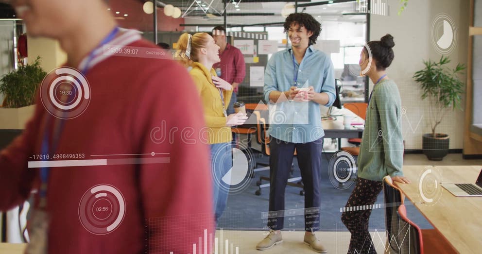 Business Data Processing Image Over Diverse Colleagues Interacting in ...