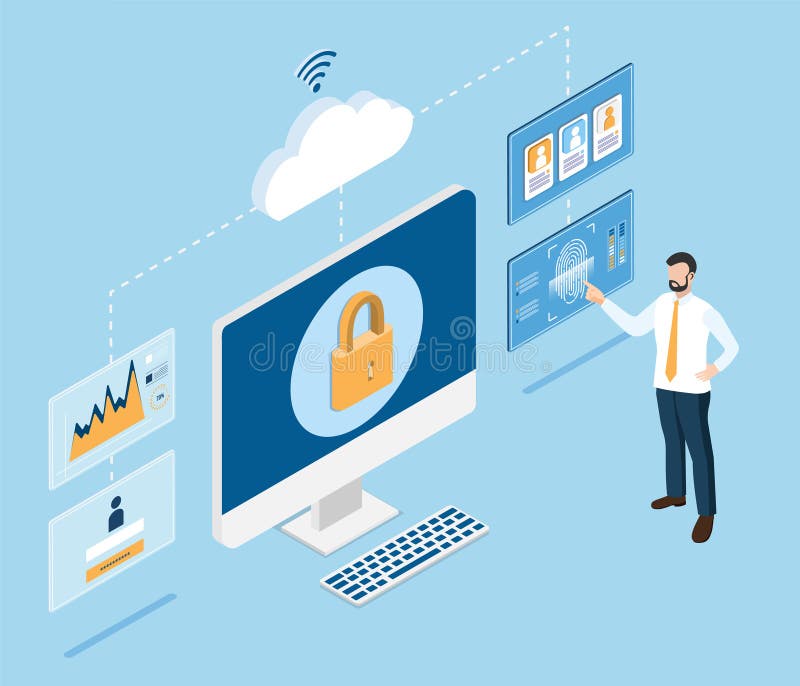 3D Isometric Privacy and Data Protection Concept with Hero Protect Data ...