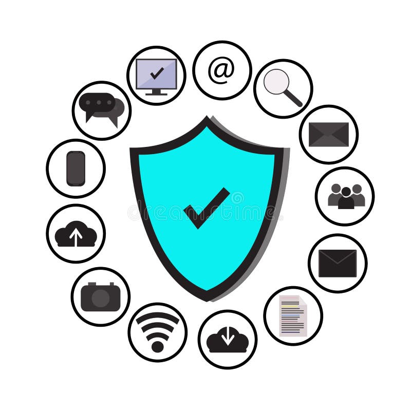 Business Data Protection Technology and Cloud Network Security, Icons ...