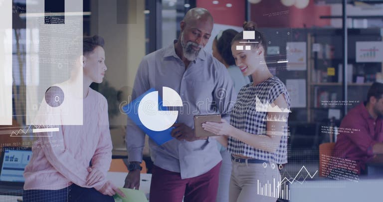 Business Data Visualization Image Over Diverse Colleagues Discussing ...