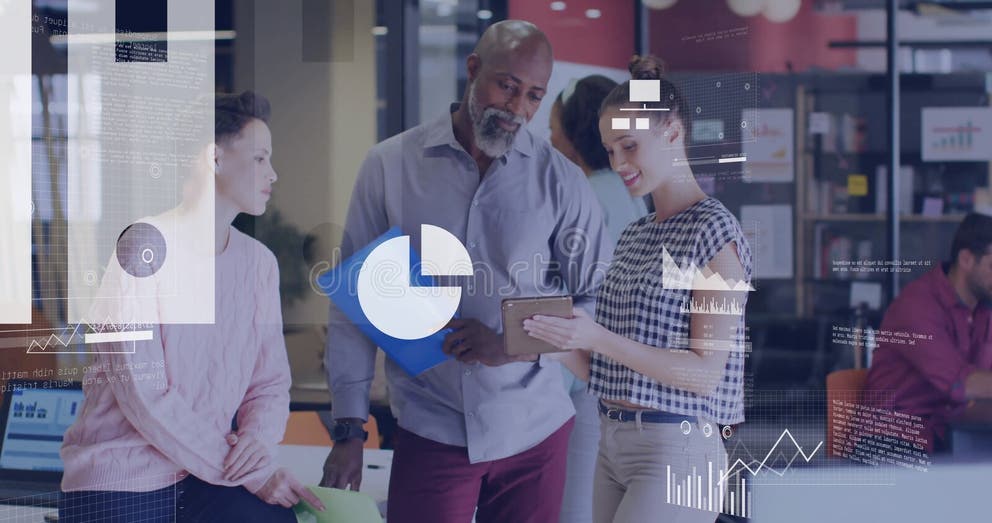 Business Data Visualization Image Over Diverse Colleagues Discussing ...