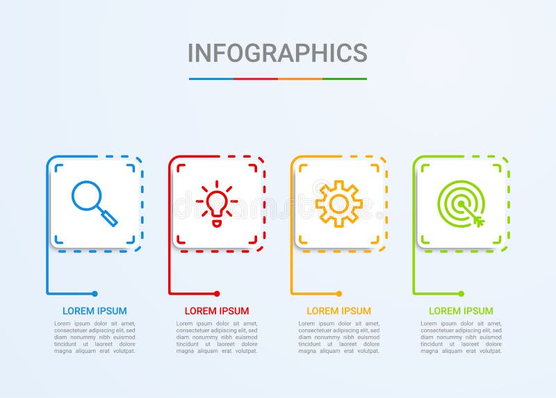 Business Data Visualization, Infographic Template with 4 Steps on Blue ...
