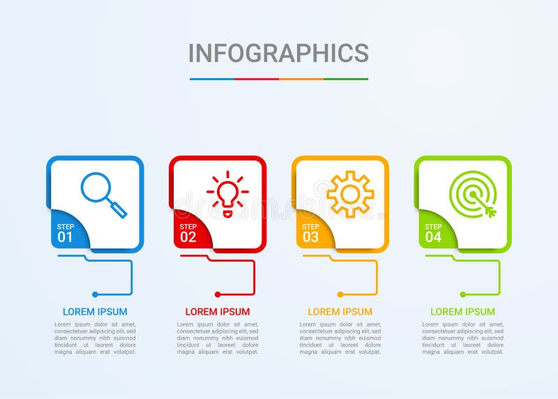 Business Data Visualization, Infographic Template with 4 Steps on Blue ...