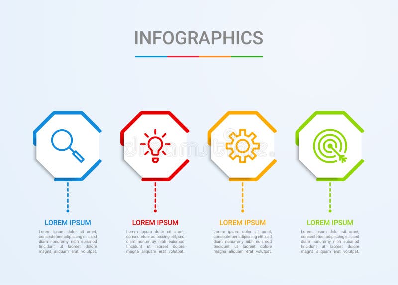 Business Data Visualization, Infographic Template with 4 Steps on Blue ...