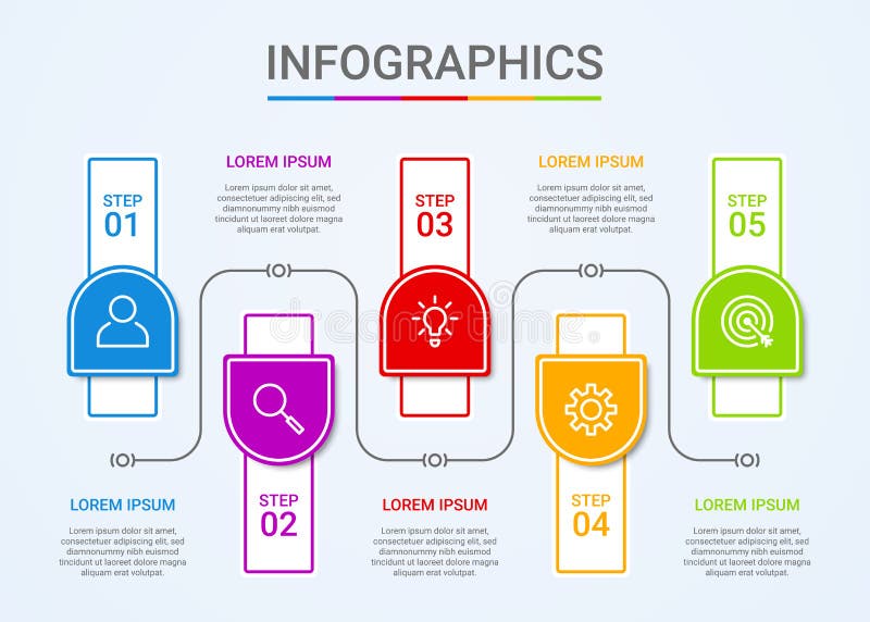 Business Data Visualization, Infographic Template with 5 Steps on Blue ...