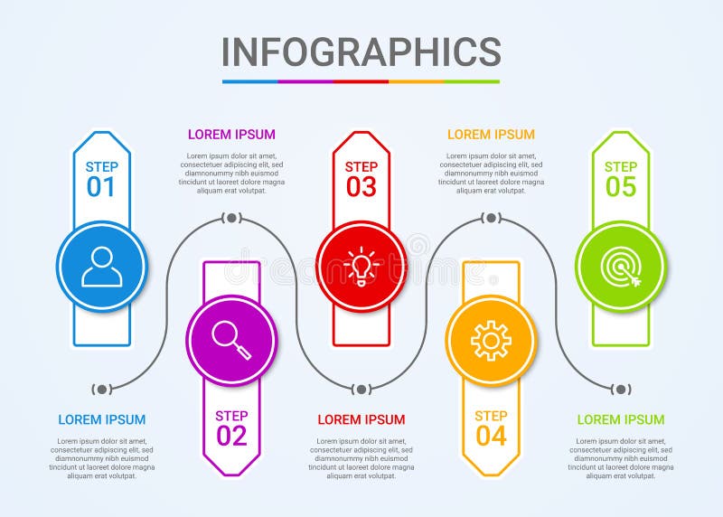 Business Data Visualization, Infographic Template with 5 Steps on Blue ...