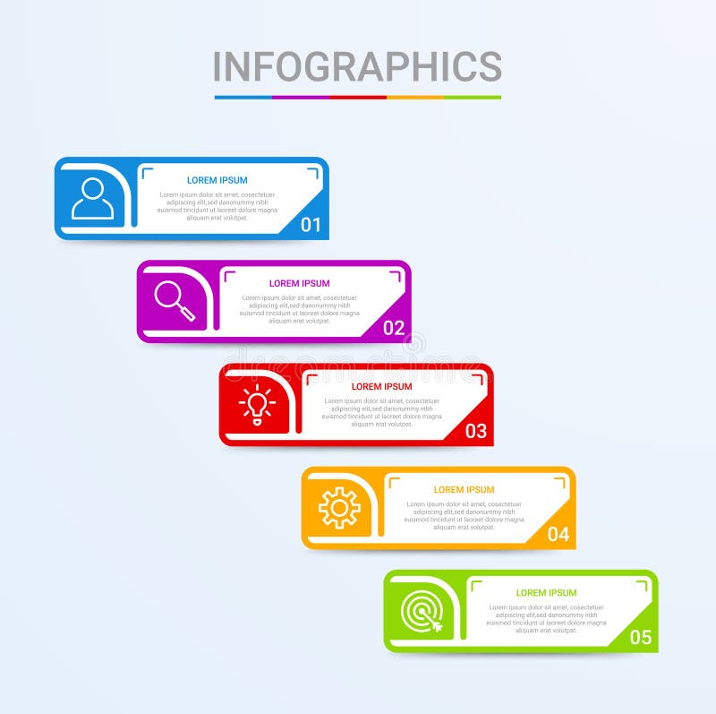 Business Data Visualization, Infographic Template with 5 Steps on Blue ...