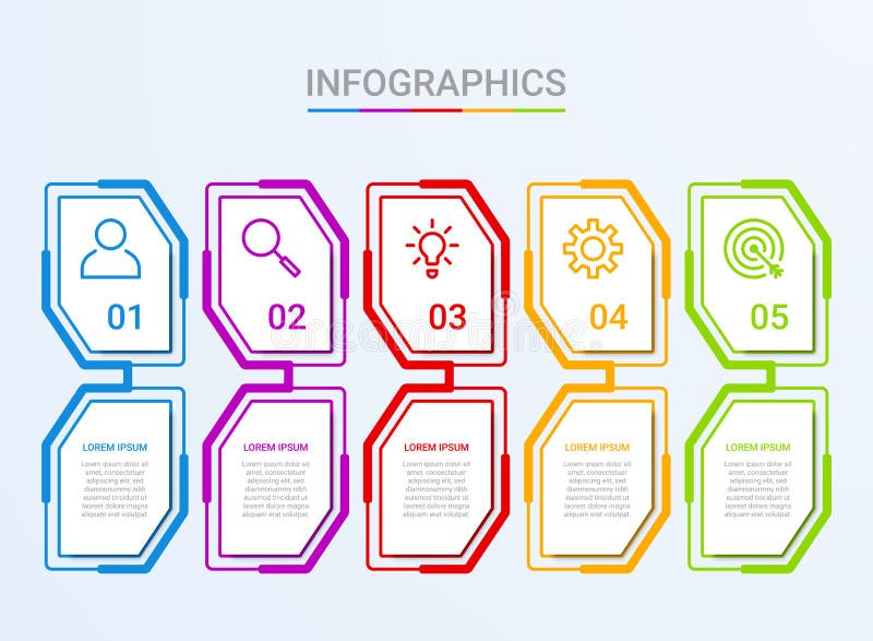 Business Data Visualization, Infographic Template with 5 Steps on Blue ...